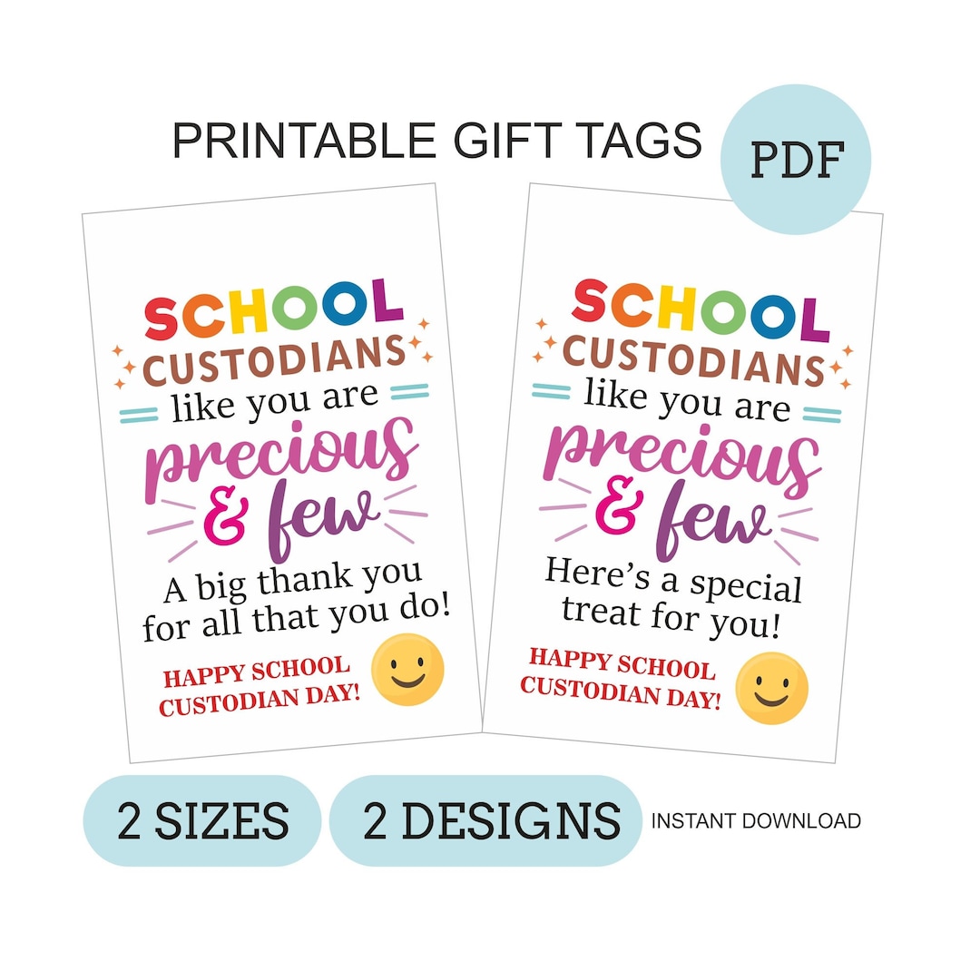 School Custodian Gift Tag Printable / School Custodian Treat Tags ...