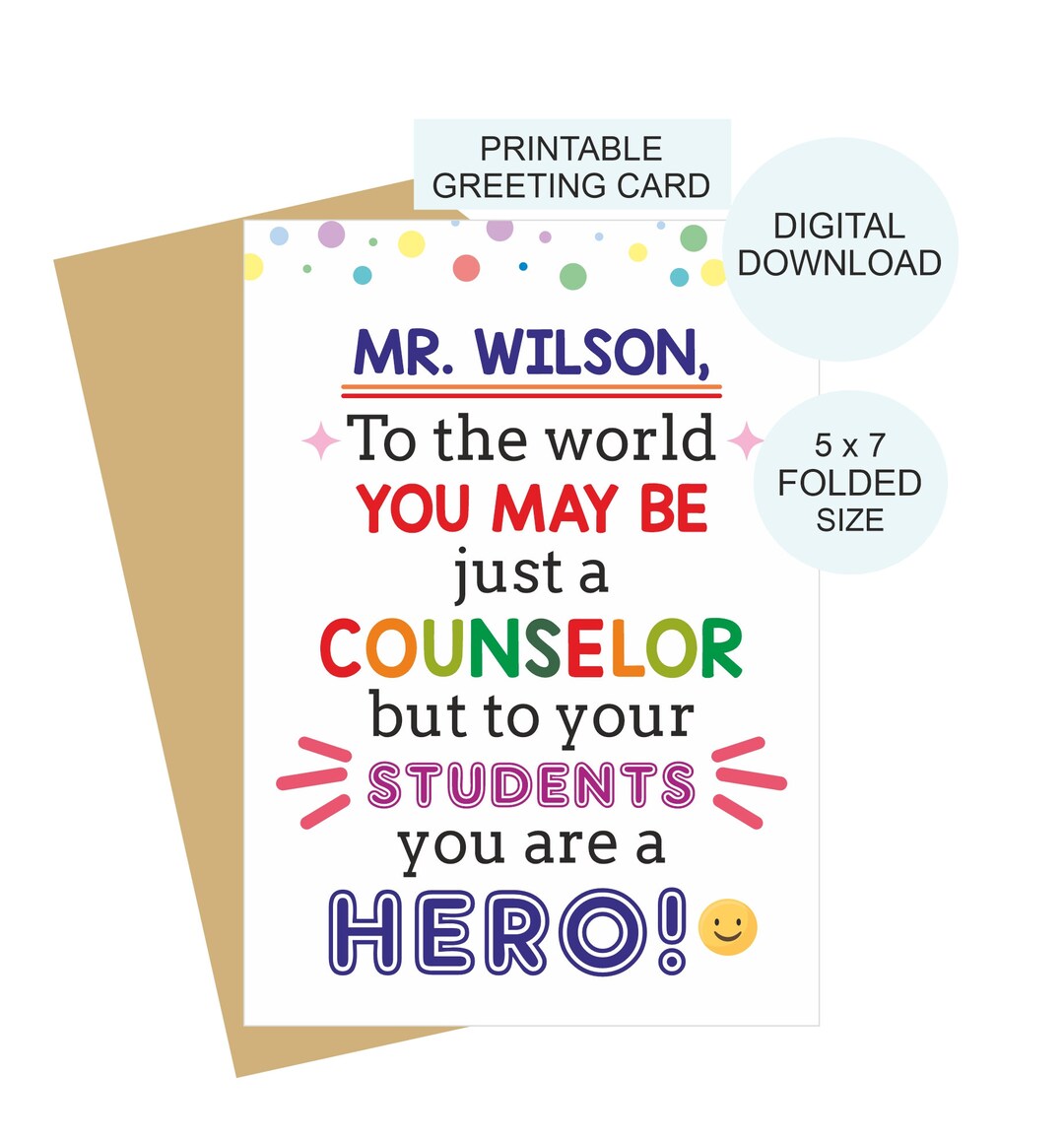 Personalised School Counselor Card Printable - NOT EDITABLE by You - Etsy