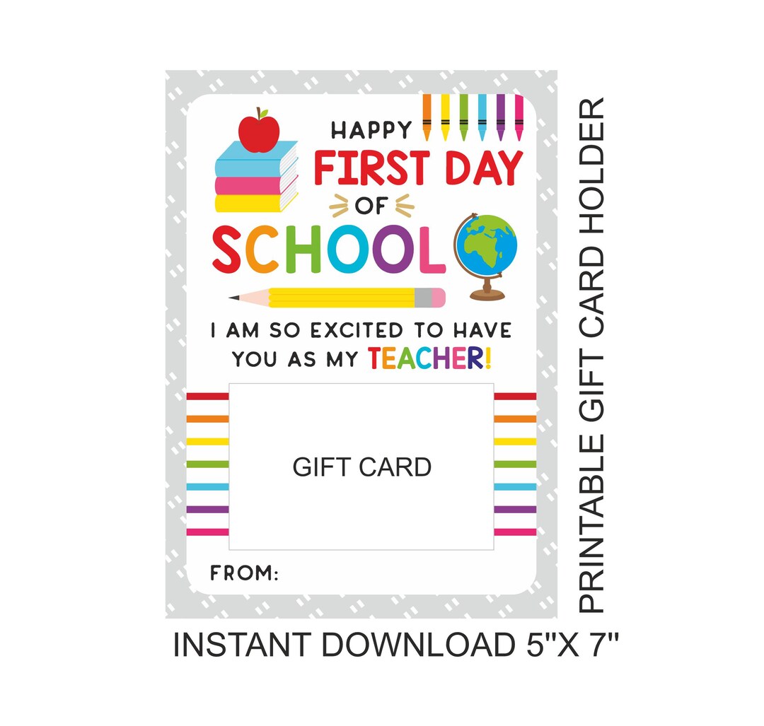 First Day of School Gift Card Holder for Teacher Printable / Teacher ...