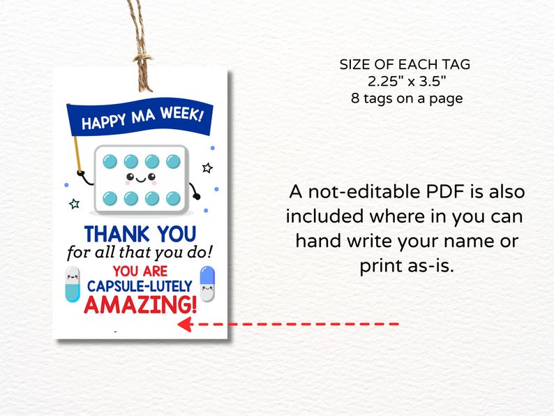 MA Week Gift Tag Printable / Cute Medical Assistant Week Tag / Medical ...
