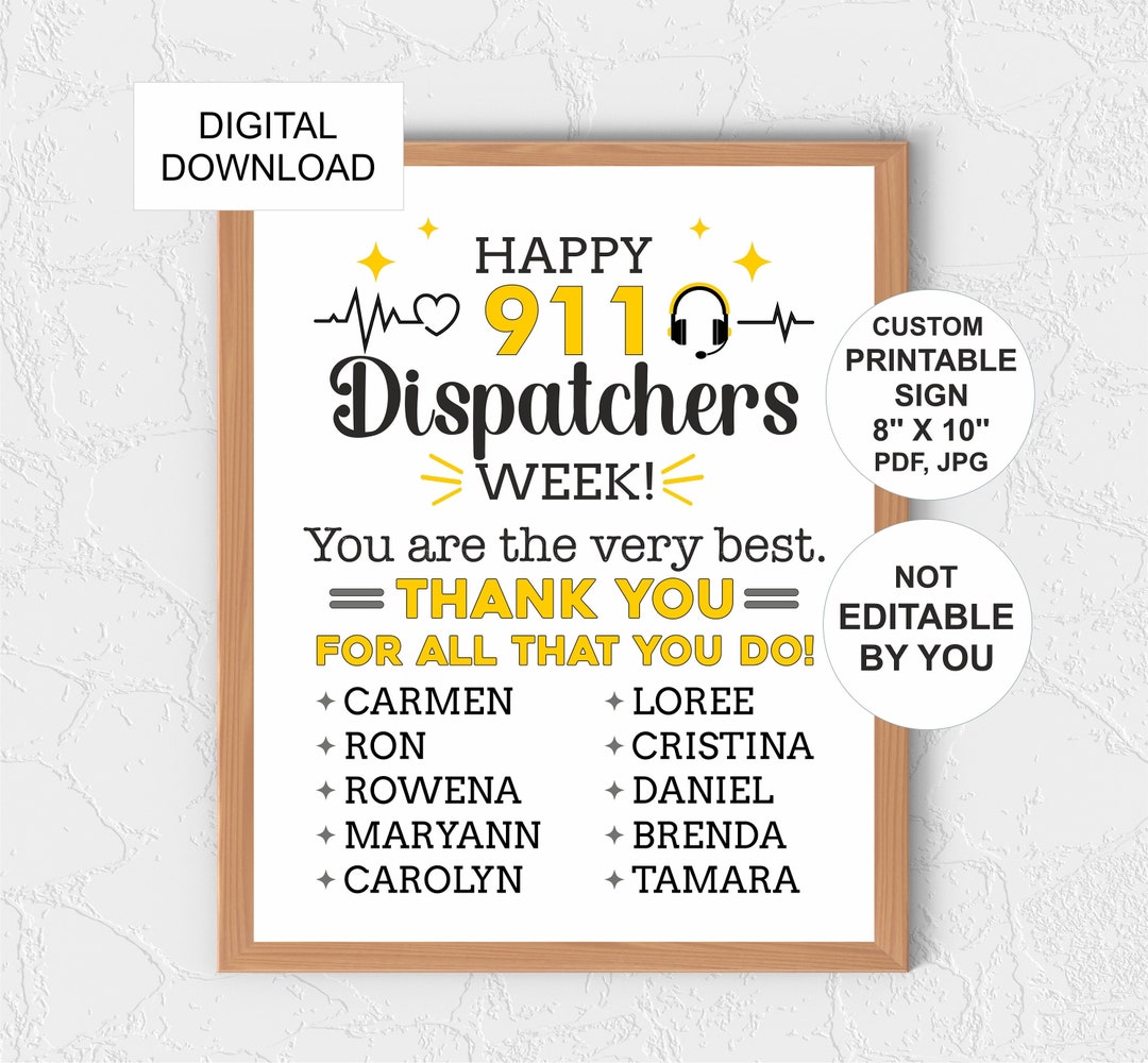 Personalised 911 Dispatchers Week Sign Printable / Personalised ...