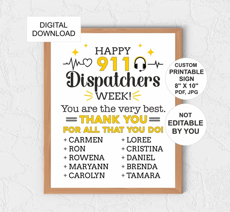 Personalised 911 Dispatchers Week Sign Printable / Personalised ...