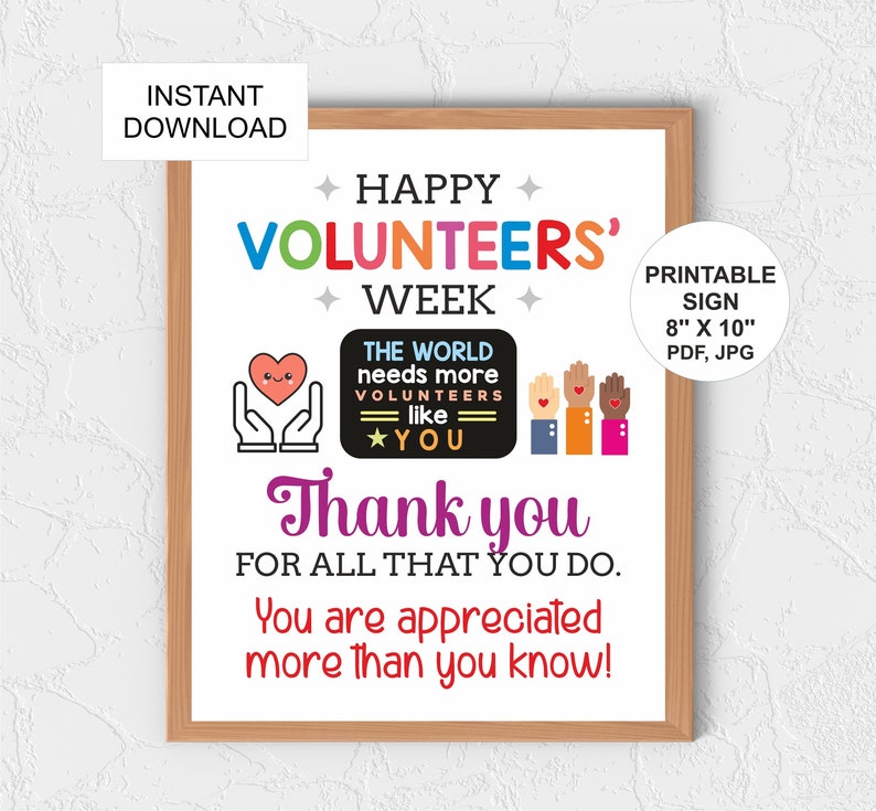 Volunteer Week Sign Printable / Volunteer Appreciation Week Sign / Volunteer Thank You Sign ...