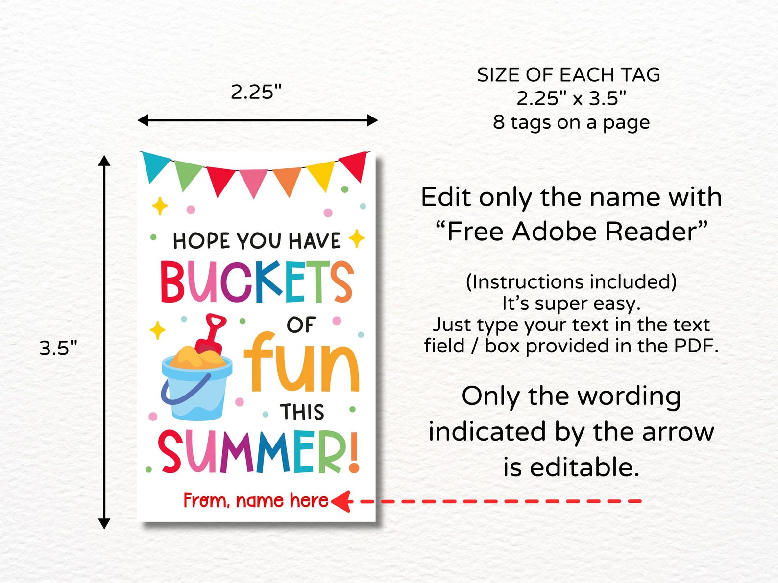 Summer Buckets of Fun Gift Tags Printable / End of School Year Buckets ...
