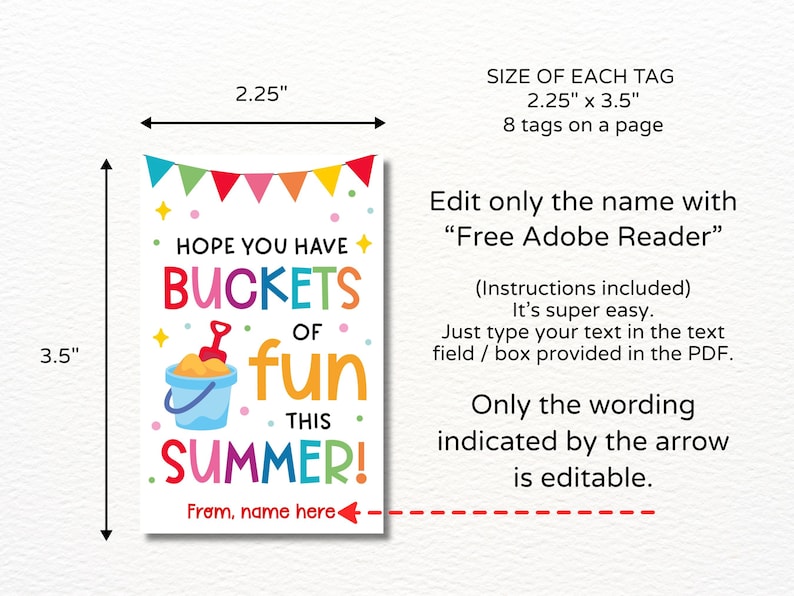 Summer Buckets of Fun Gift Tags Printable / End of School Year Buckets ...