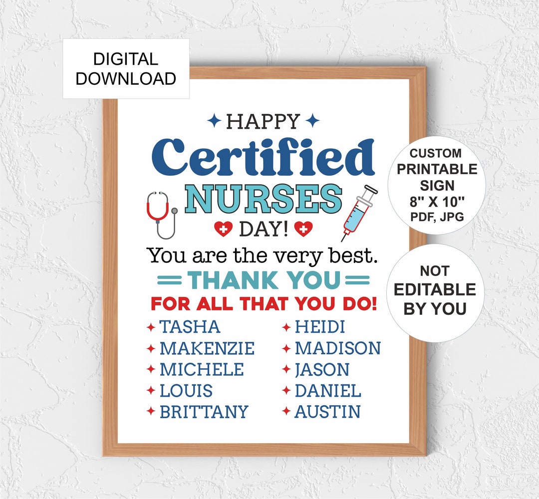Personalised Certified Nurses Day Sign Printable / PDF / JPG / Not ...