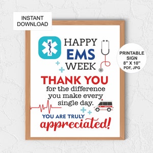 EMS Week Sign Printable / Ems Week Poster / Ems Week Flyer / Ems Appreciation / Ems Week Gifts ...
