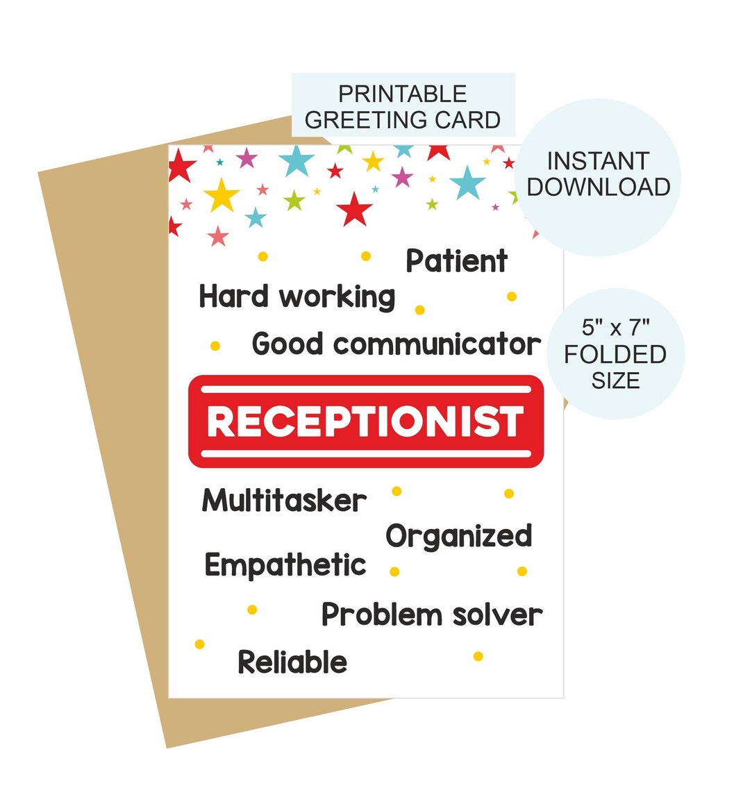 Receptionist Card Printable / Receptionist Day Card / Receptionist ...