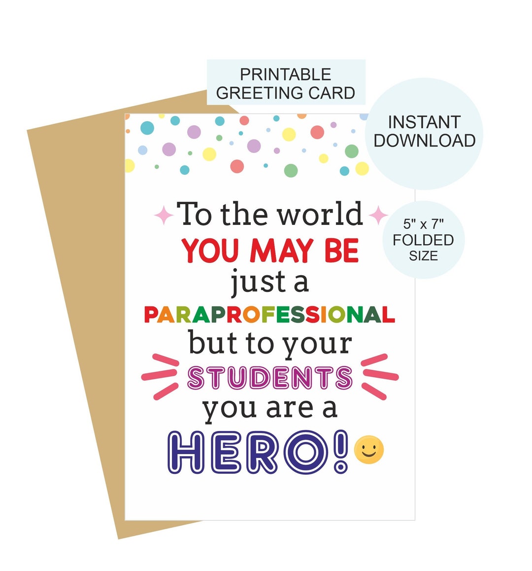Paraprofessional Card Printable / Paraprofessional Appreciation Card ...