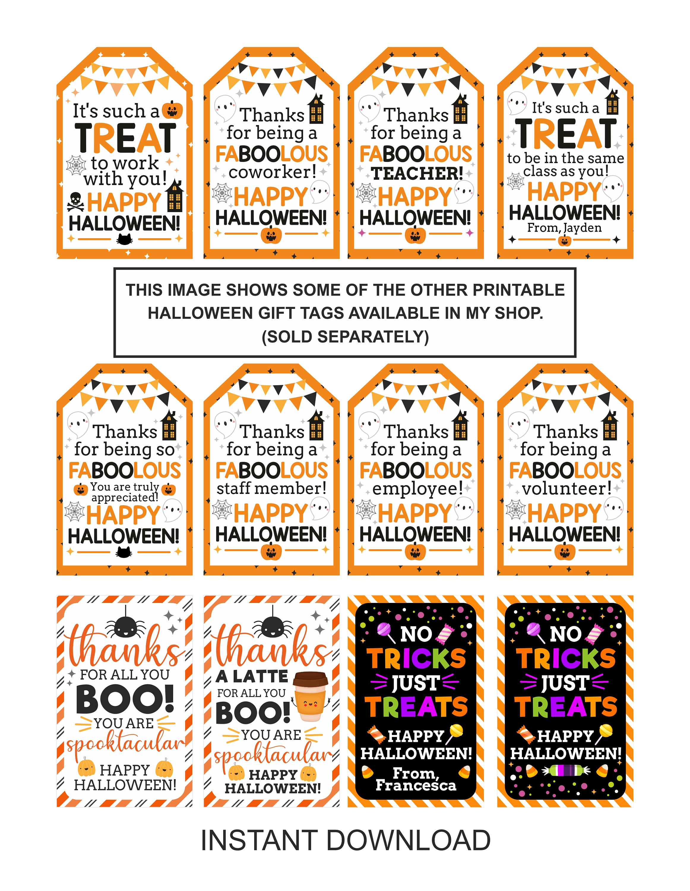 Printable Halloween Treat Tags / Halloween Appreciation Tag / Treat to ...