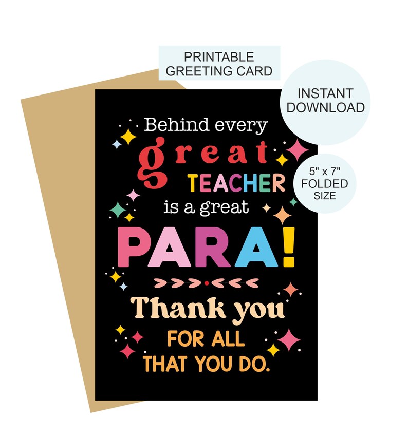 Paraprofessional Thank You Card Printable / Paraprofessional ...