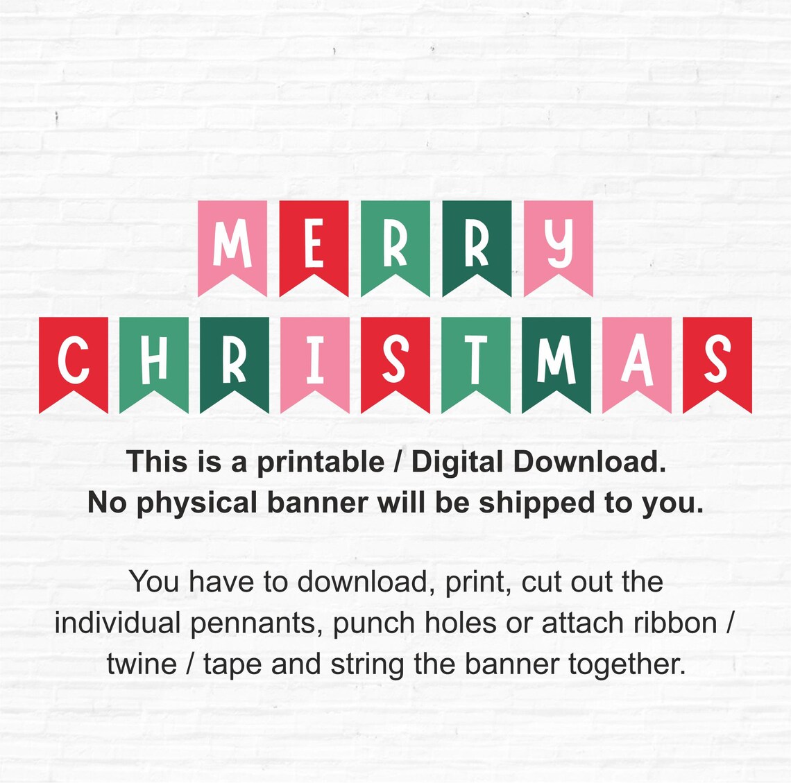 Merry Christmas Banner Printable Pink, Red and Green / Merry Christmas ...