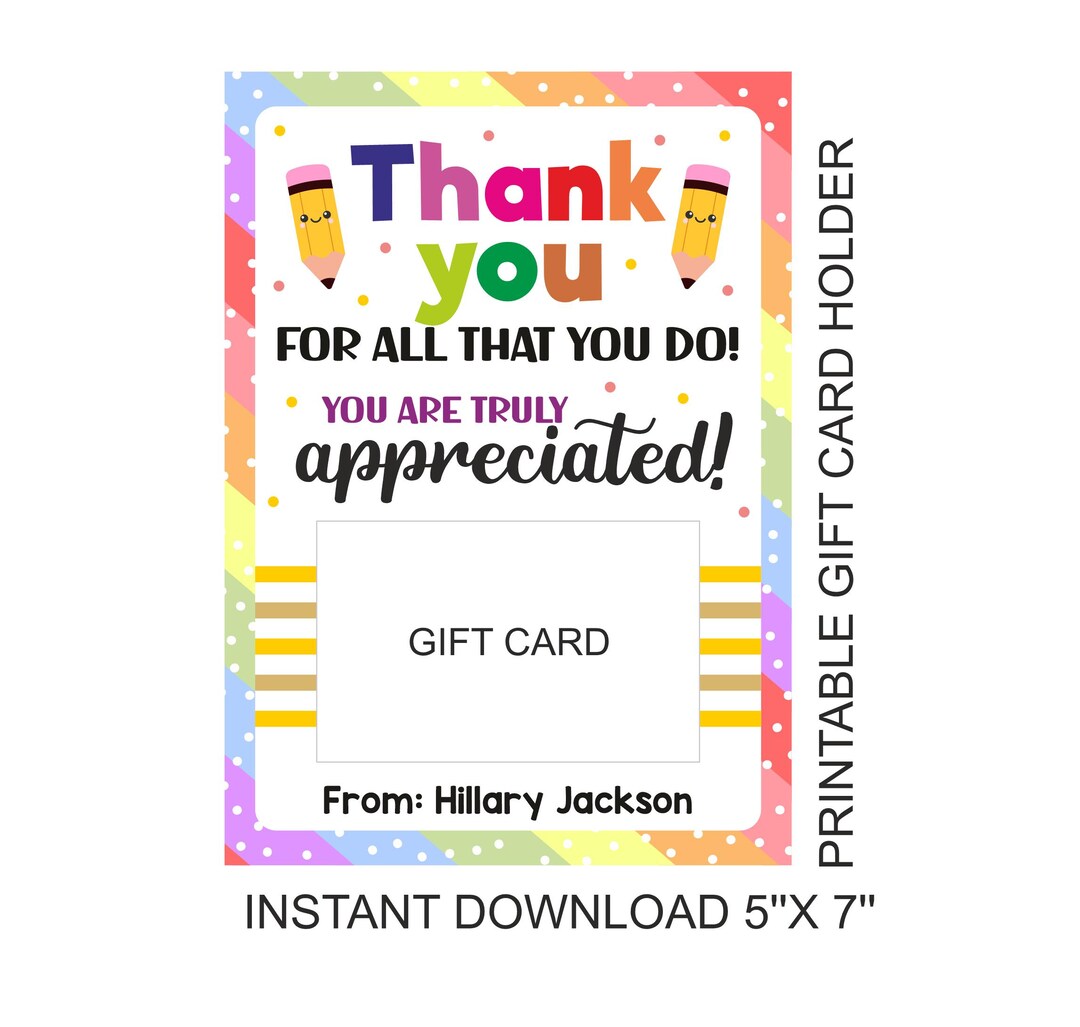 Editable Teacher Thank You Gift Card Holder Printable / School ...