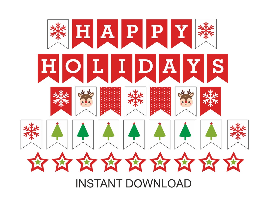 Happy Holidays Banner Printable / Holiday Banner / Happy Holiday Banner ...