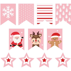 Pink Christmas Banner Printable / Pink Christmas Bunting / Pink Merry ...