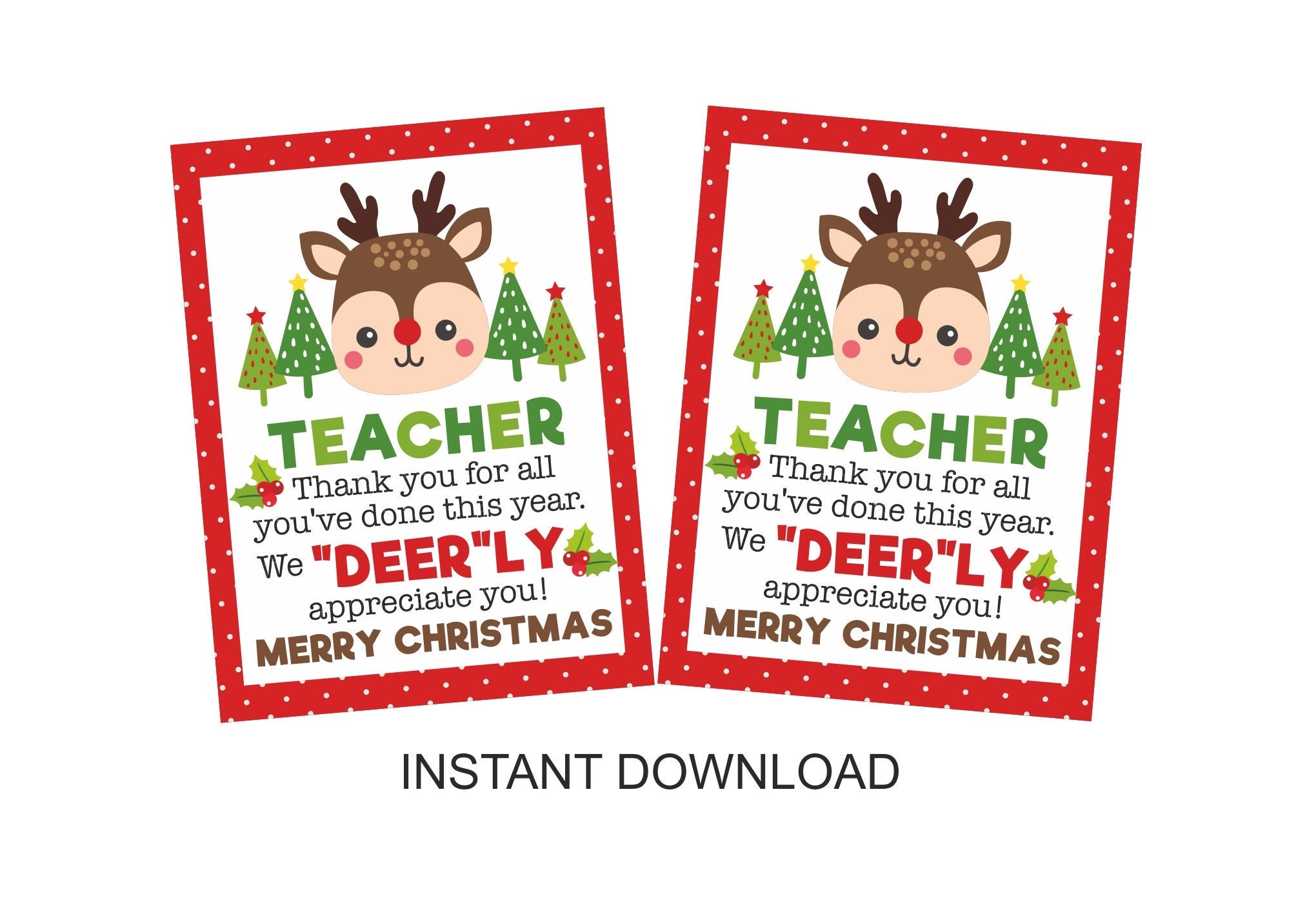 Christmas Teacher Tags Printable / Holiday Teacher Tags | Etsy