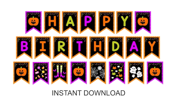 Halloween Birthday Banner Printable / Halloween Birthday Party - Etsy