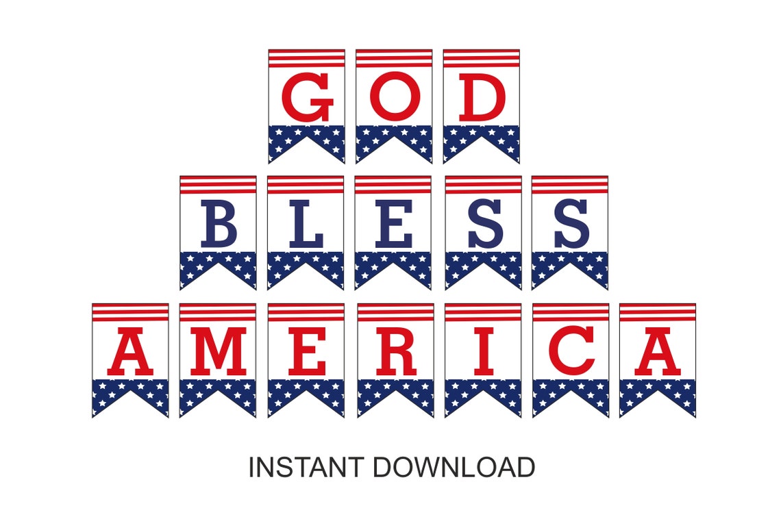 God Bless America Banner Printable / American Flag Banner / - Etsy