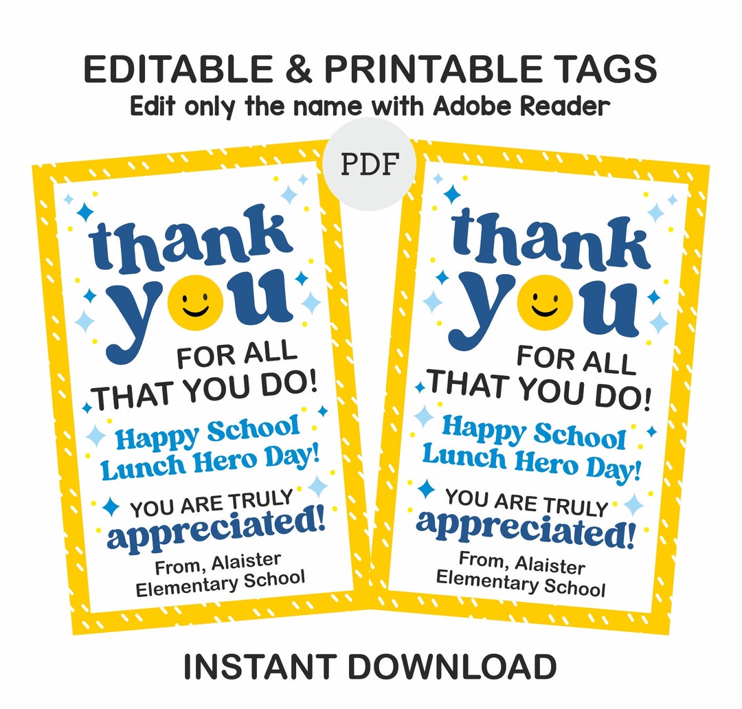 Editable School Lunch Hero Day Tags Printable / Editable School Lunch ...