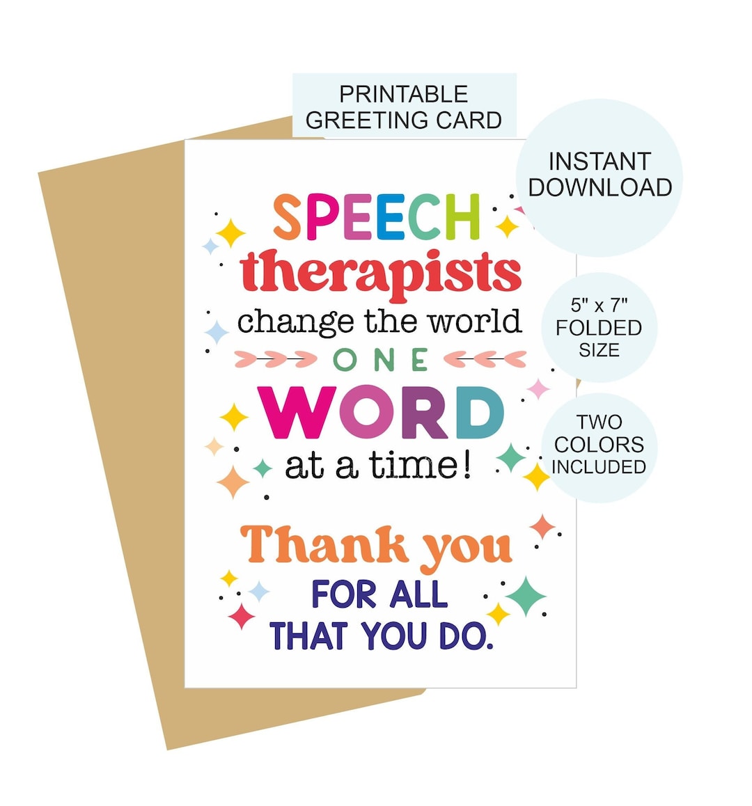 Speech Therapist Card Printable / Speech Therapist Appreciation ...
