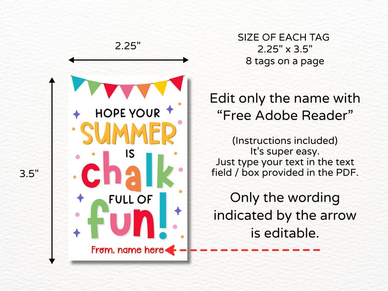 Summer Chalk Gift Tags Printable / End of School Year Chalk Tag / Year ...