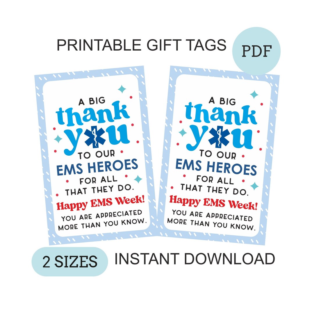 EMS Week Tags Printable / EMS Week Appreciation Tag / EMS Week Gifts ...