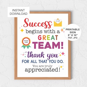 Team Appreciation Sign Printable / Team Thank You Sign / Employee ...