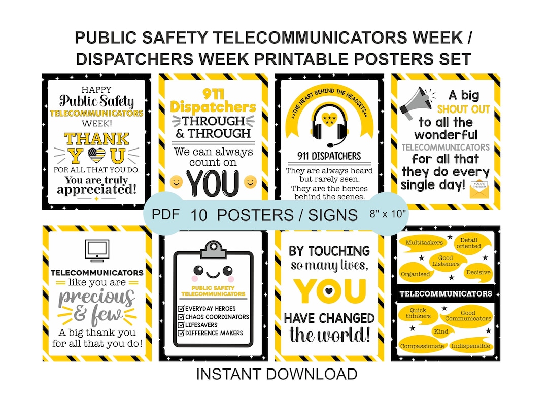 Telecommunicator Week Signs Set of 10 / 911 Dispatcher Appreciation ...