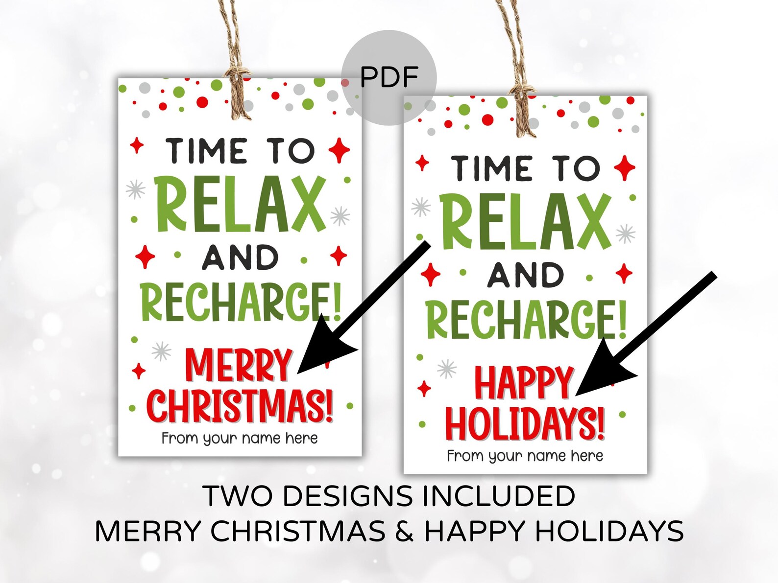 Time to Relax and Recharge Tags Printable / Christmas Time to Recharge ...