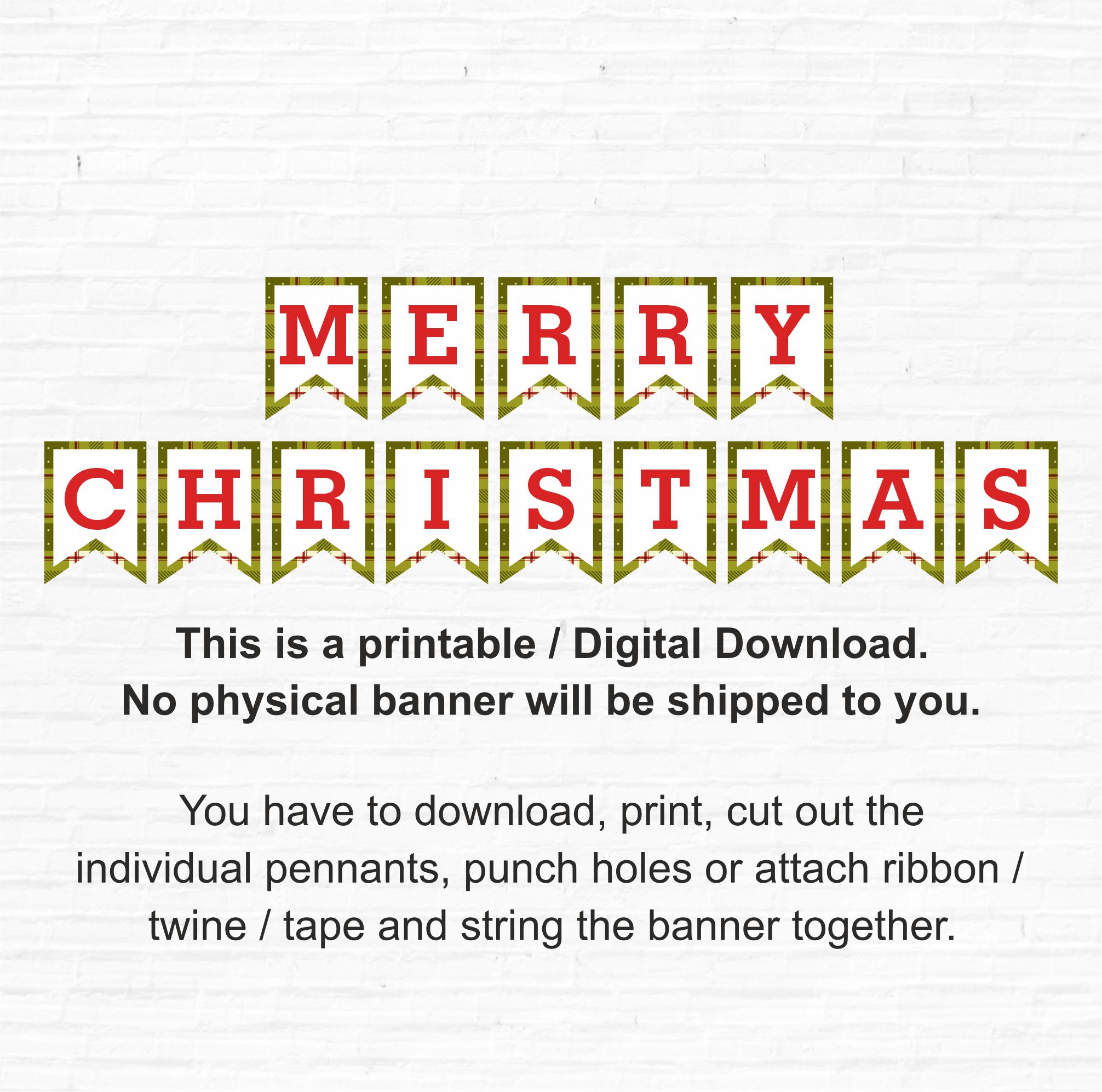 Merry Christmas Banner Printable Red and Green / Merry Christmas ...