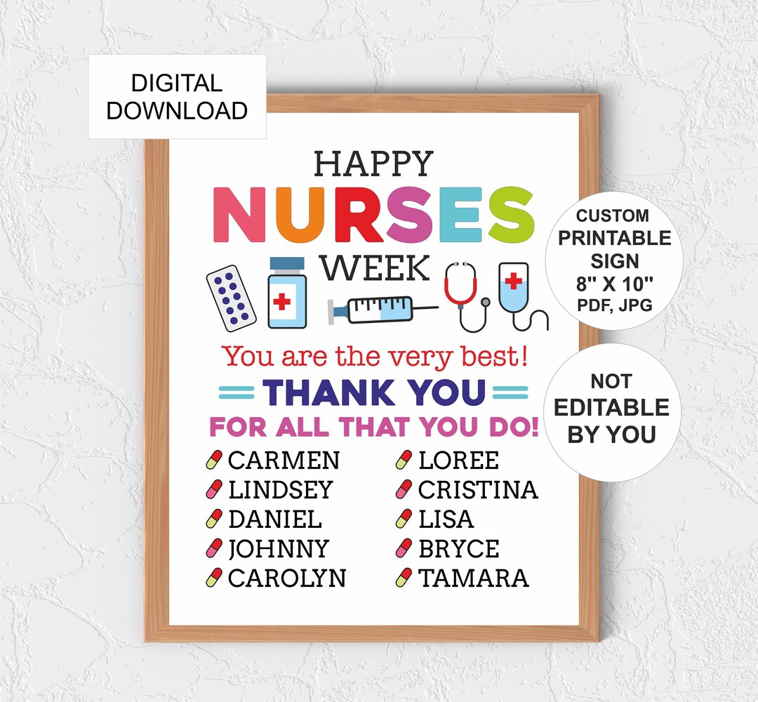 Personalised Nurse Week Sign Printable / Personalised Nurses Week Sign ...