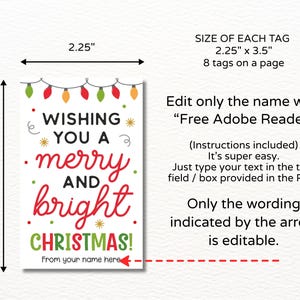 Wishing You a Merry and Bright Christmas Gift Tags Printable / Merry ...