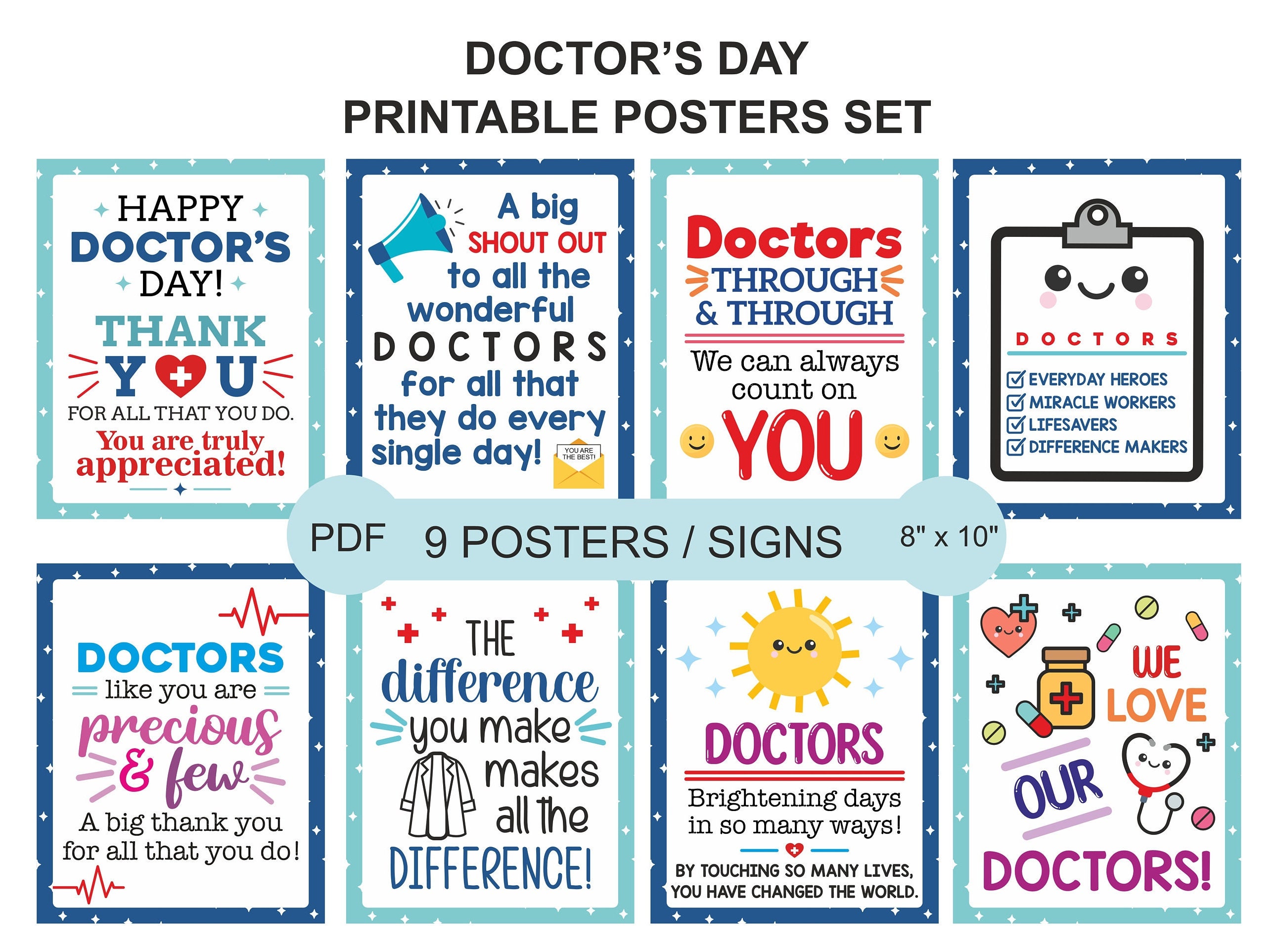 Doctor's Day Signs Printable / Doctors Day Posters Set of 9 / Doctors ...