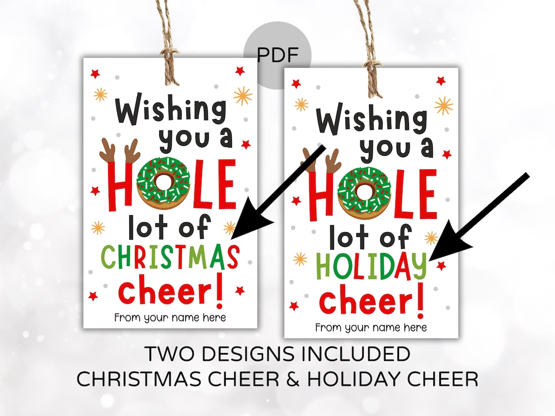 Donut Christmas Tags Printable / Hole Lot of Holiday Cheer / Christmas ...