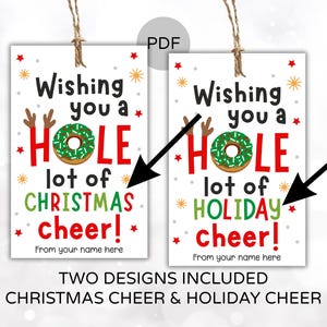 Donut Christmas Tags Printable / Hole Lot of Holiday Cheer / Christmas ...