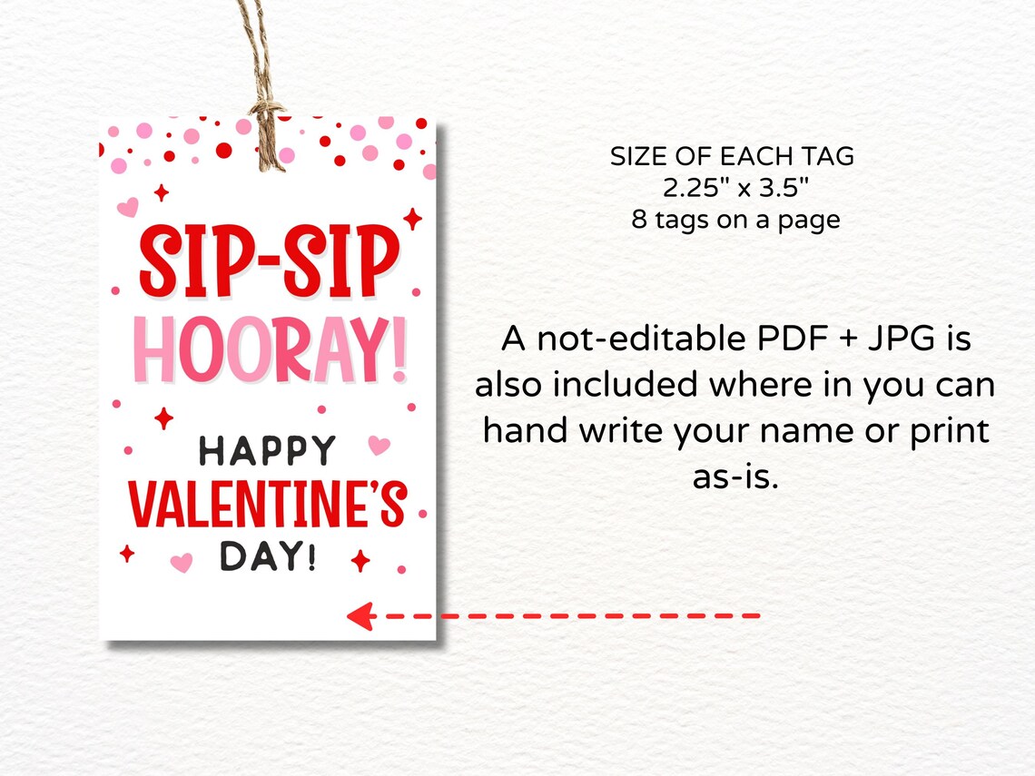 Valentine's Day Sip Sip Hooray Tags Printable / Valentine Sip Sip ...