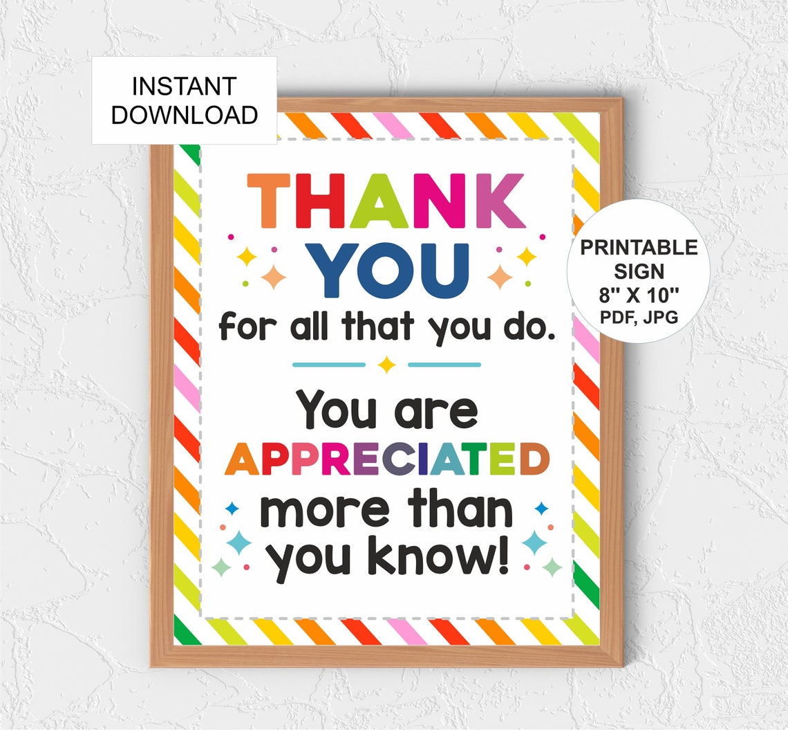 Thank You for All You Do Sign / Appreciation Sign / Thank You Poster ...