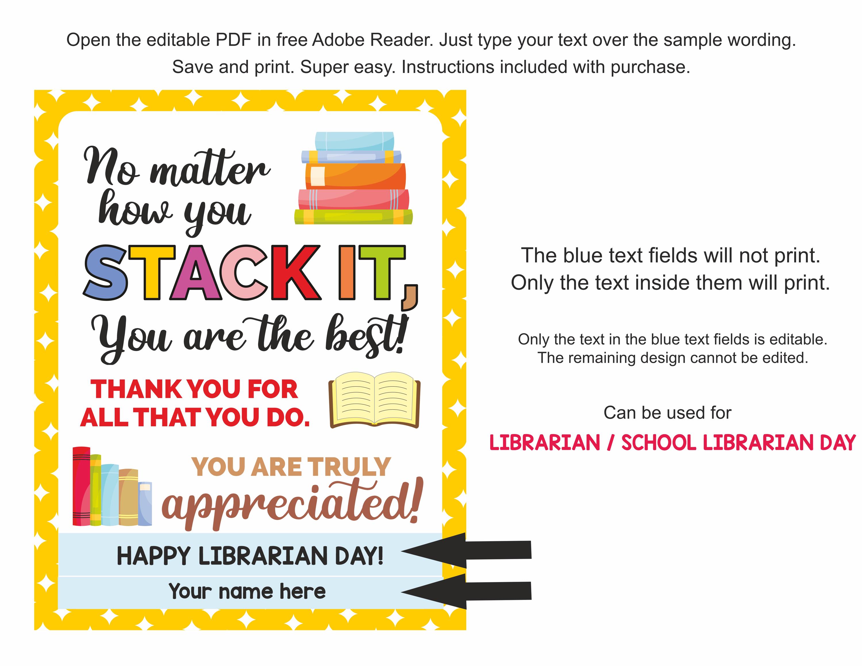 Editable Librarian Day Sign Printable / School Librarian Day Sign ...