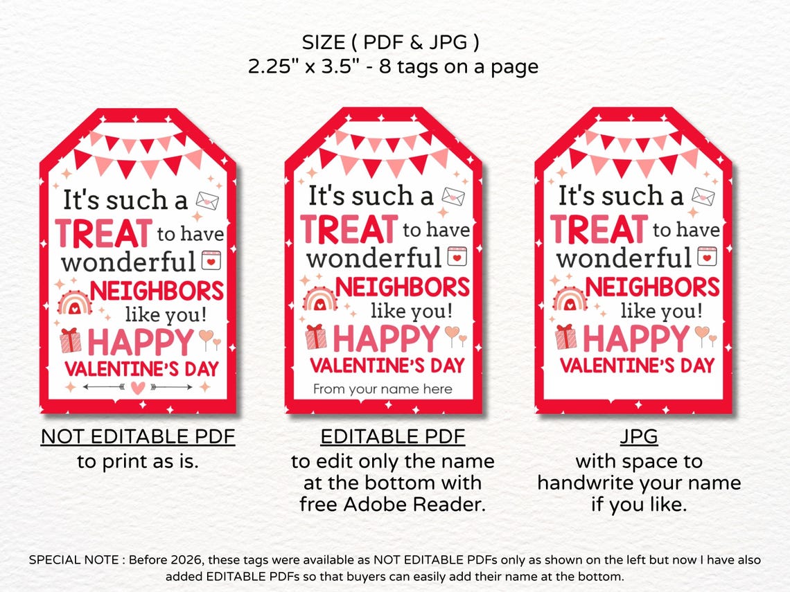 Valentine Neighbor Gift Tags Printable / Neighbor Valentine Gift Tag ...