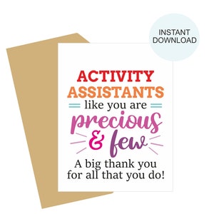 Activity Assistant Card Printable / Activity Assistant Gifts / Activity ...