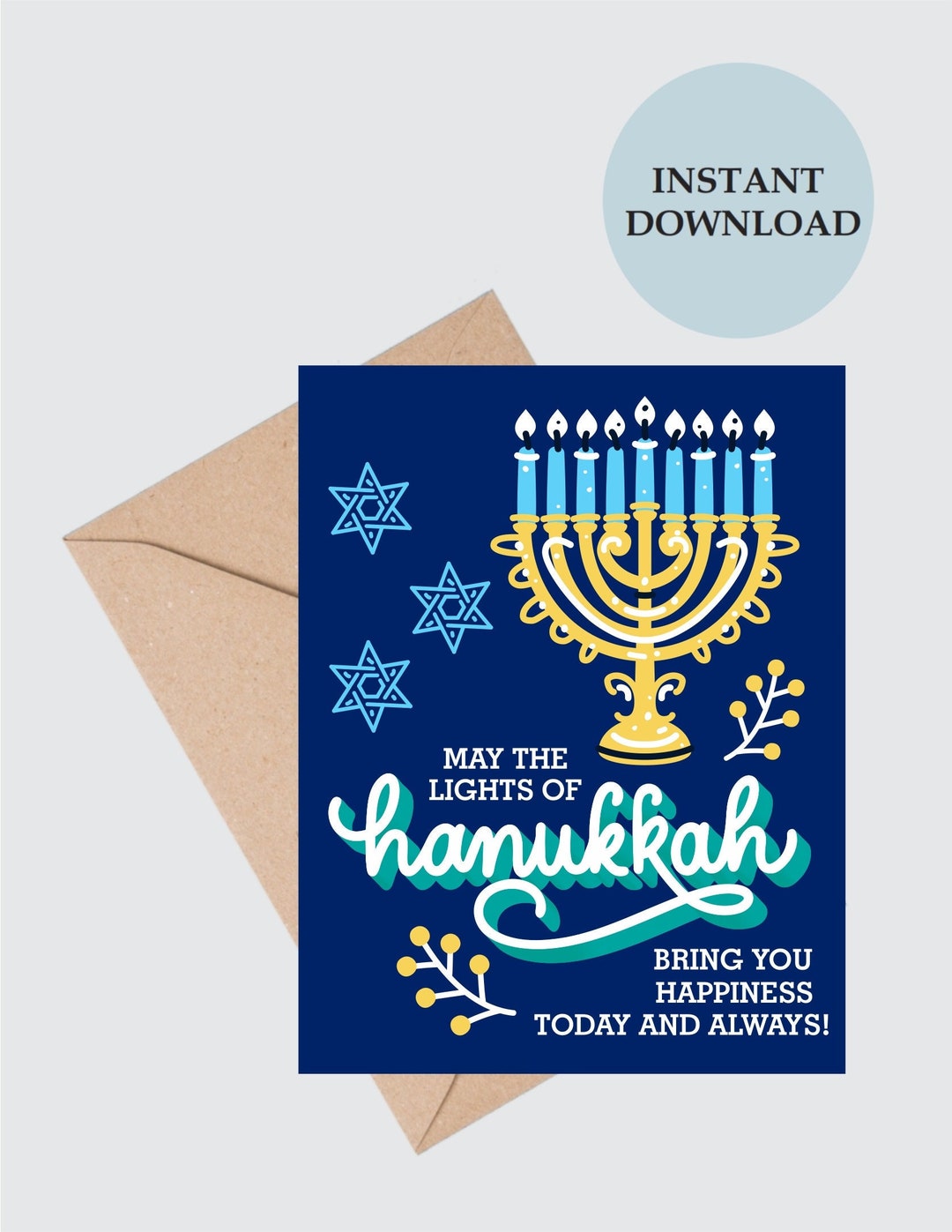 Hanukkah Card Printable / Happy Hanukkah Card Printable / - Etsy