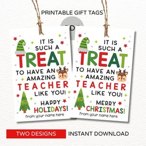 Christmas Teacher Gift Tag Printable / Christmas Teacher Treat Tag ...