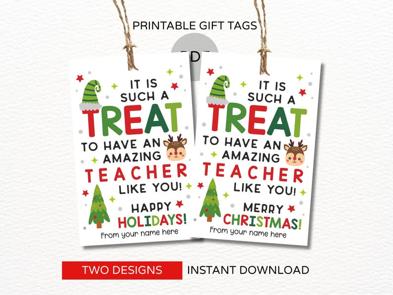 Christmas Teacher Gift Tag Printable / Christmas Teacher Treat Tag ...