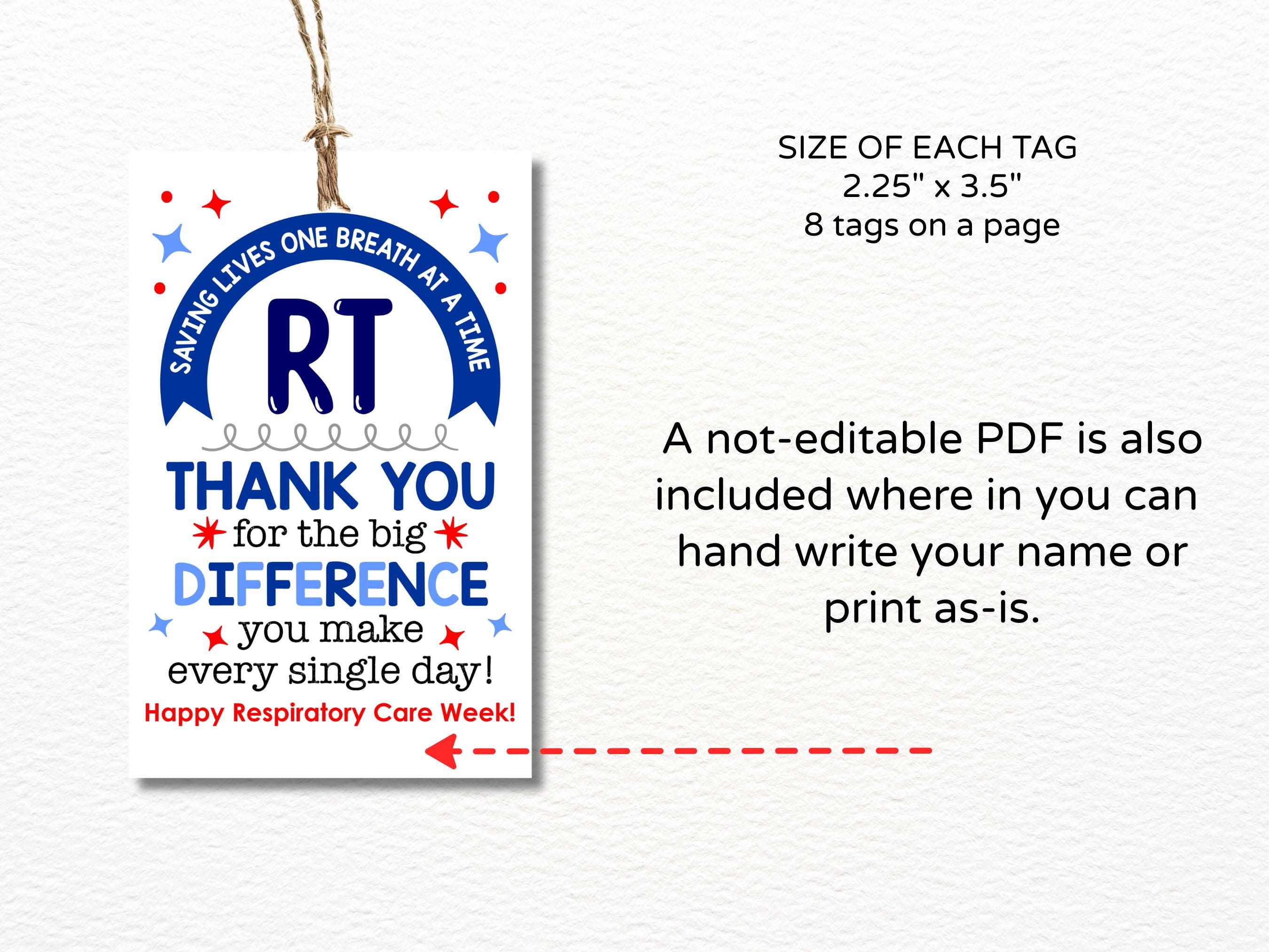 Respiratory Care Week Tags Printable / Respiratory Care Week Gift Tags ...