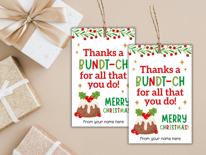 Christmas Bundt Tags Printable / Christmas Bundt Cake Tag / Bundt Thank ...