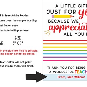 Editable Teacher Appreciation Gift Card Holder Printable / Teacher ...