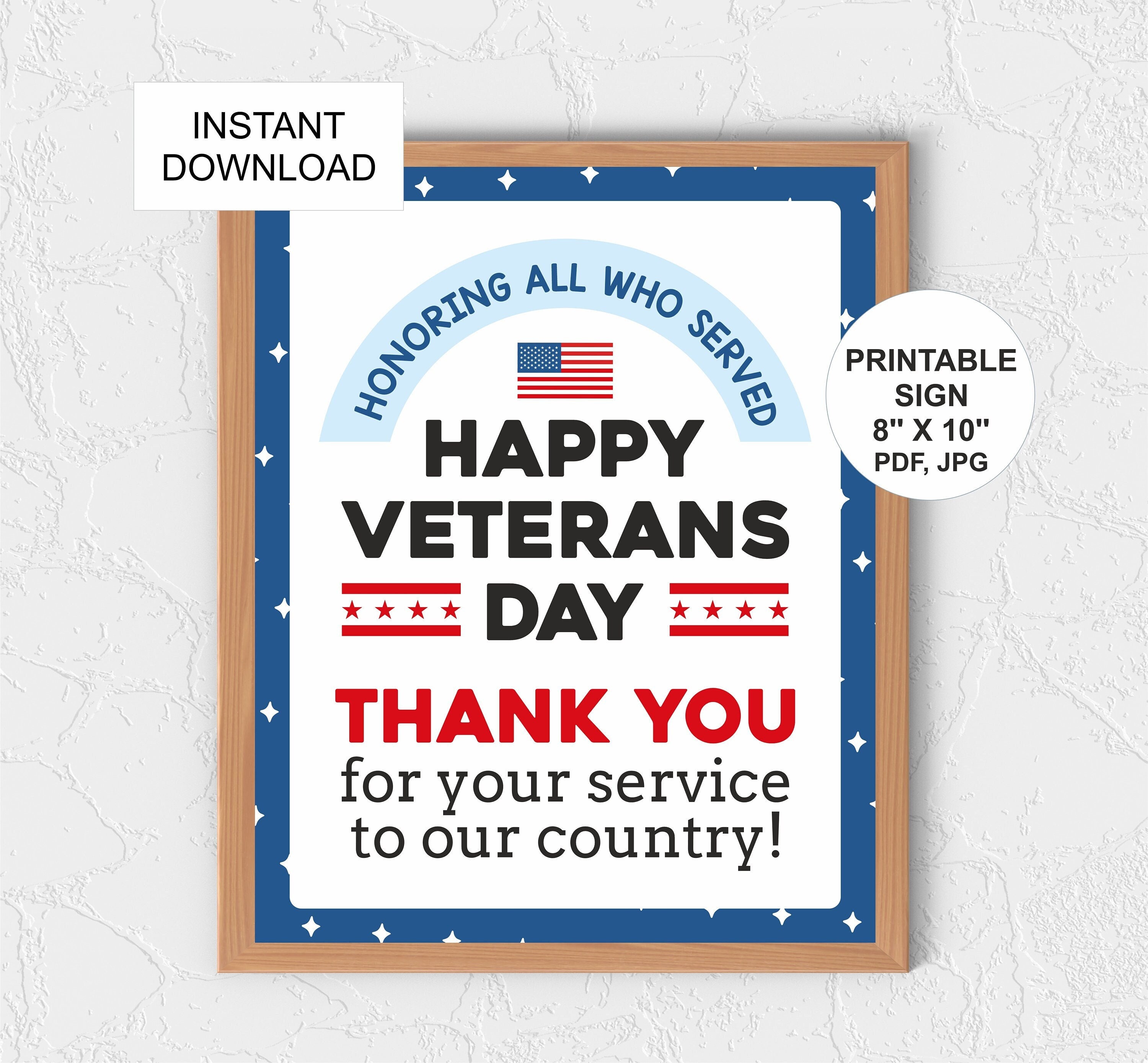 Veterans Day Sign Printable / Veterans Day Poster / Thank You Veterans ...