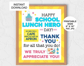 School Lunch Hero Day Appreciation Gift Tag Printable Lunch Hero ...