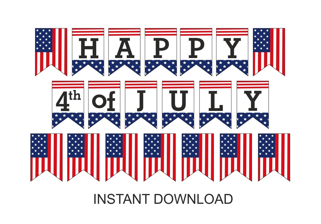 Patriotic Banner Printable / Happy 4th of July Banner Printable / 4th ...