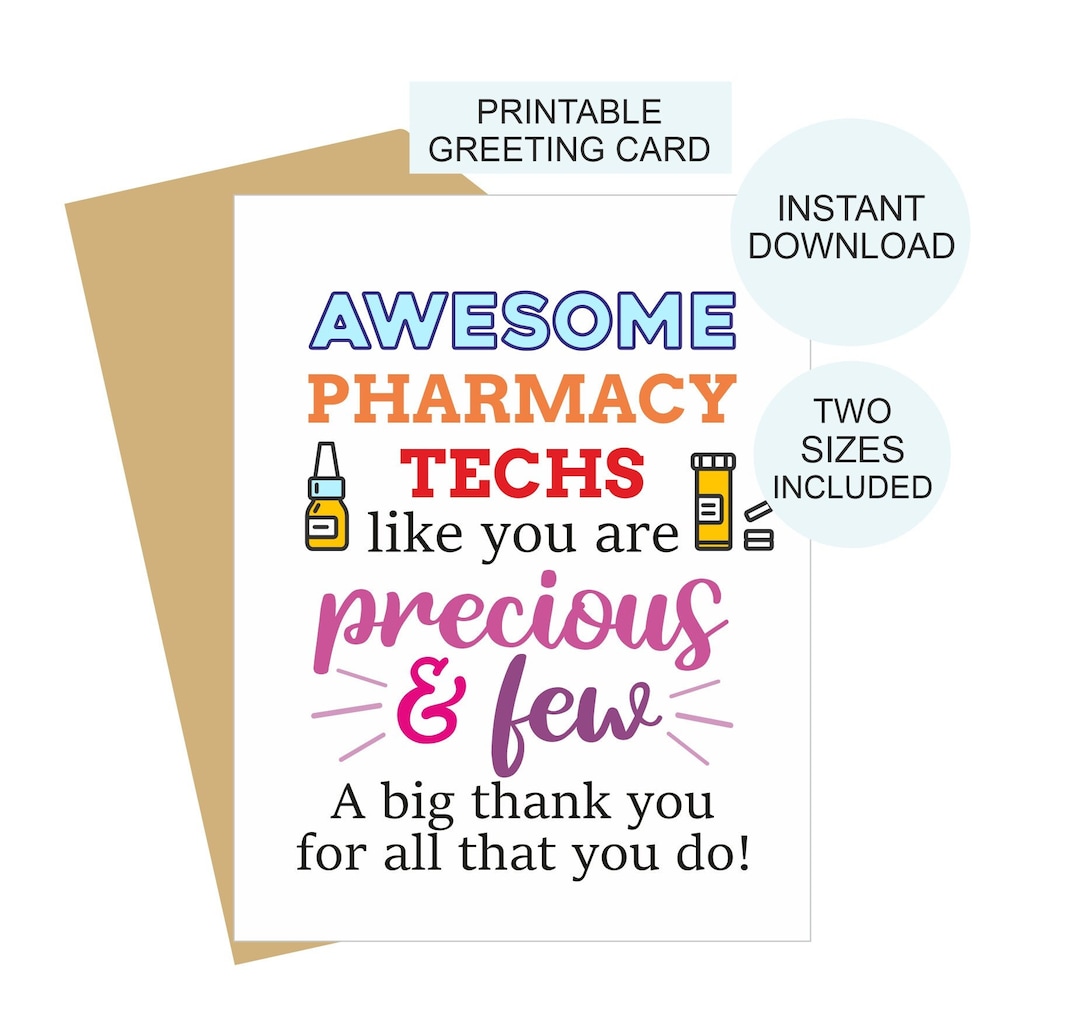 Pharmacy Tech Greeting Card Printable / Pharmacy Technician Cards ...